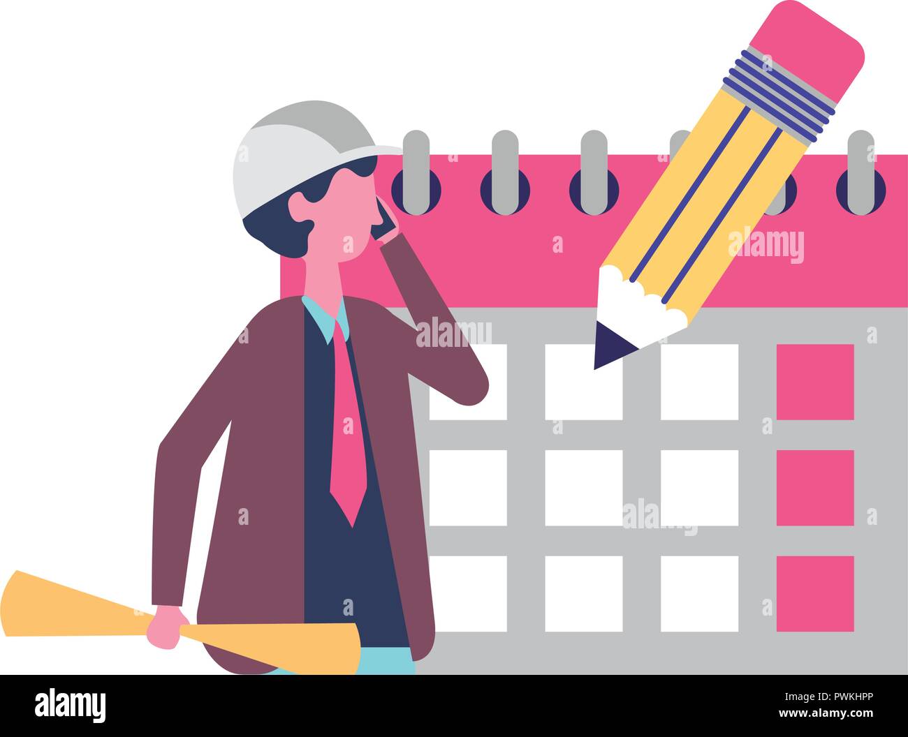 architect man calendar pencil labor day vector illustration Stock ...