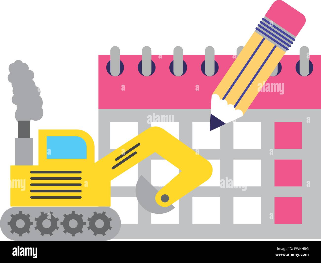 bulldozer truck calendar pencil labor day vector illustration Stock ...