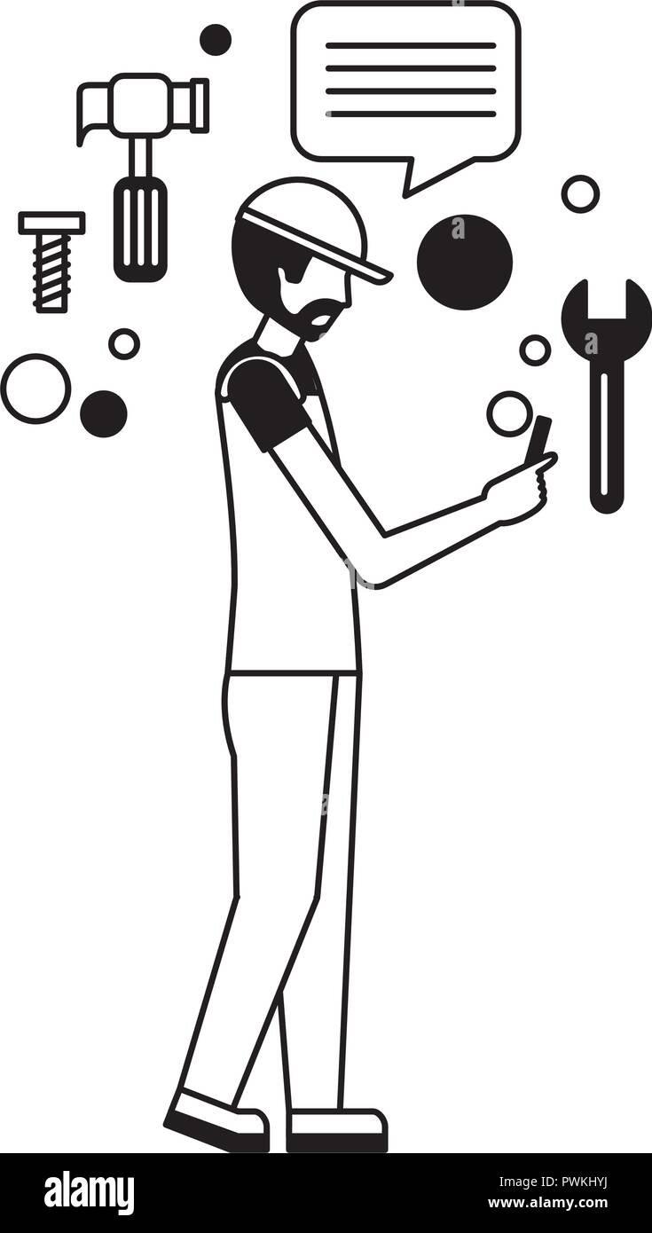 worker man employee tools on white background vector illustration Stock ...