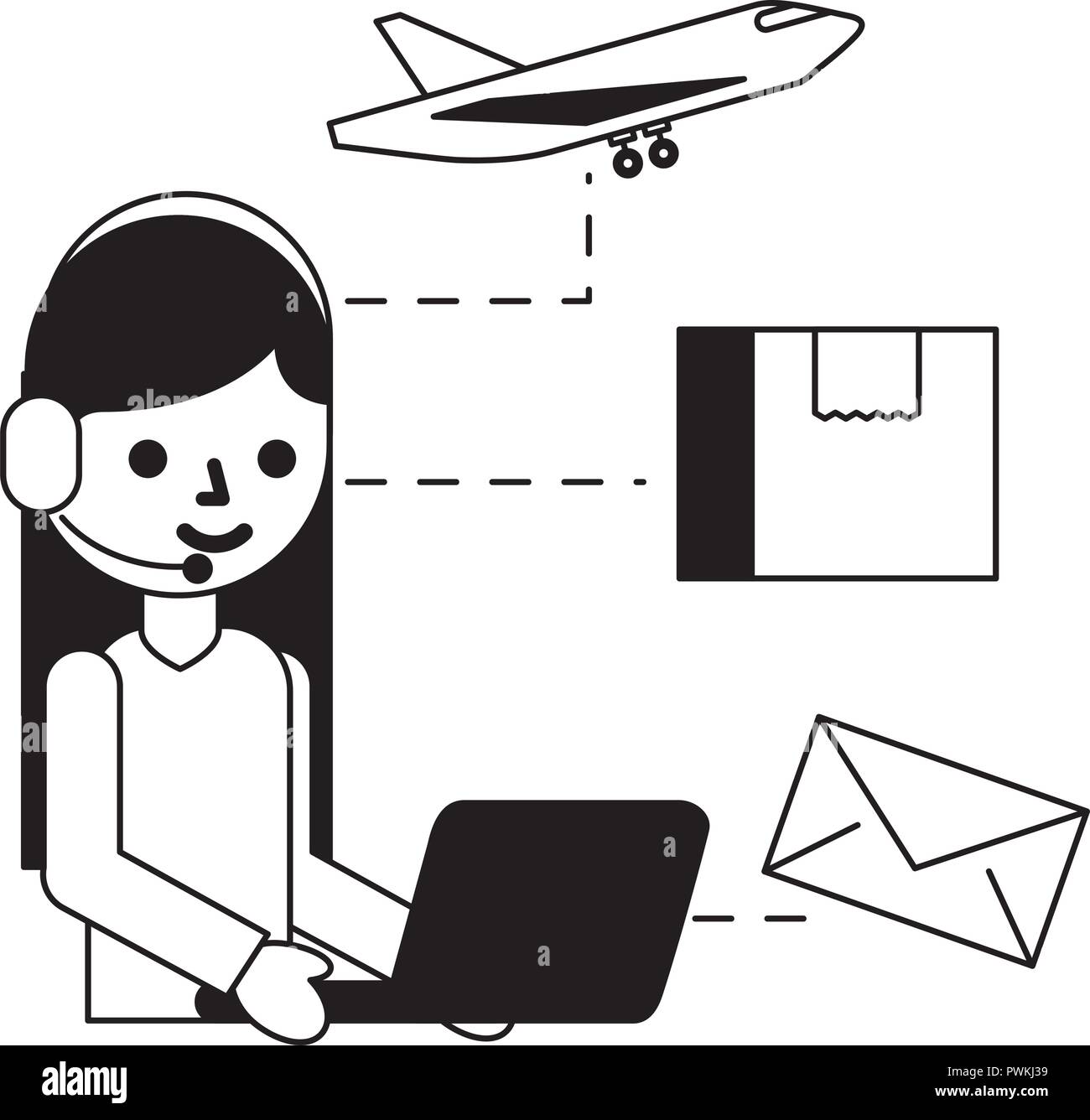 operator woman call center warehouse logistic vector illustration white ...