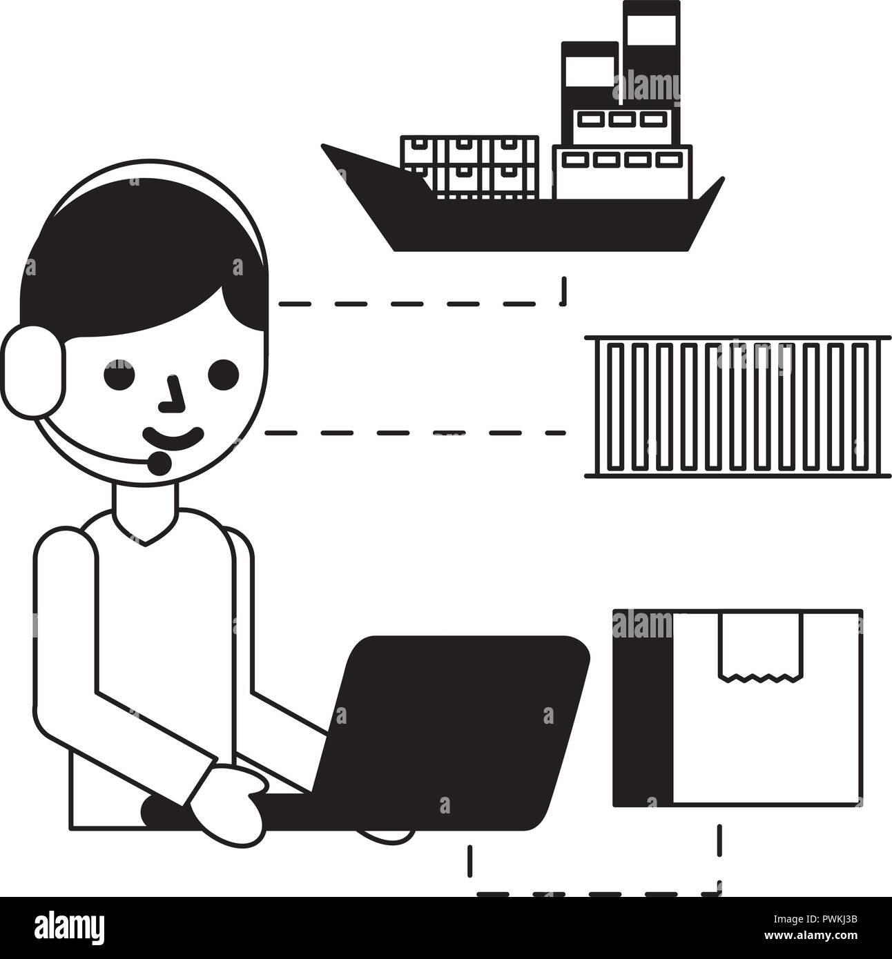 operator man call center warehouse logistic vector illustration white ...