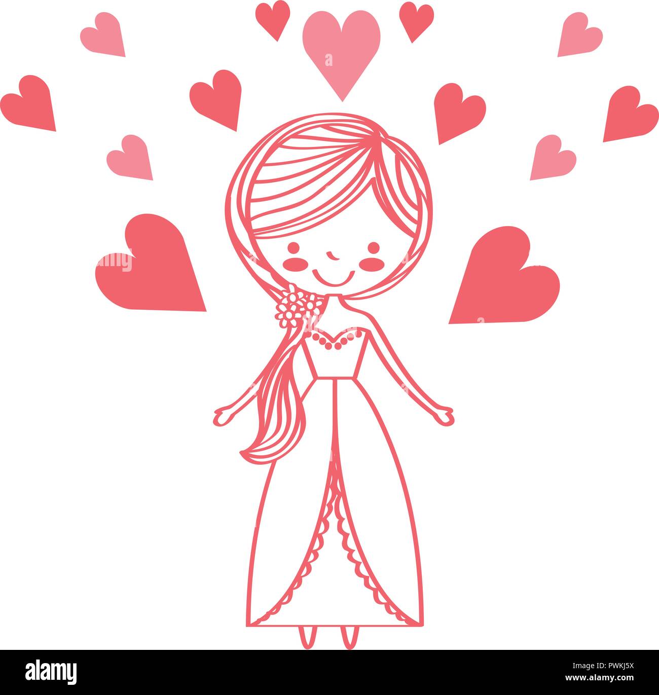 wedding day cute bride character in love vector illustration Stock ...