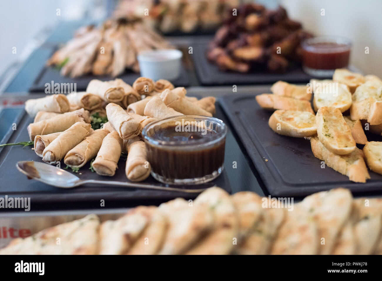 Meat and Bread based food on display in party event Stock Photo - Alamy