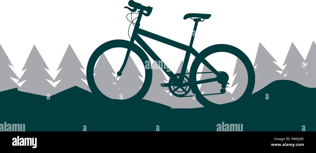 bicycle nature landscape mountain trees vector illustration Stock ...