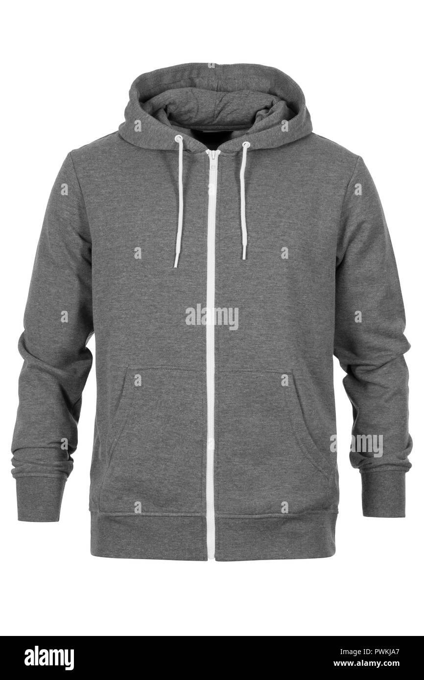 Grey tracksuit with hood on white background Stock Photo - Alamy