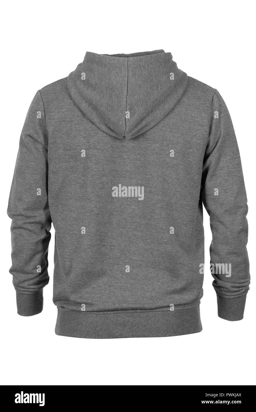 Back of grey tracksuit with hood on white background Stock Photo - Alamy