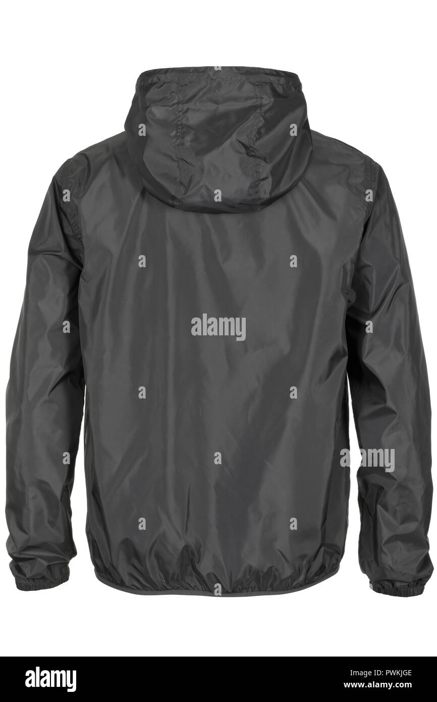 Back of grey jacket with hood isolated on white background Stock Photo ...