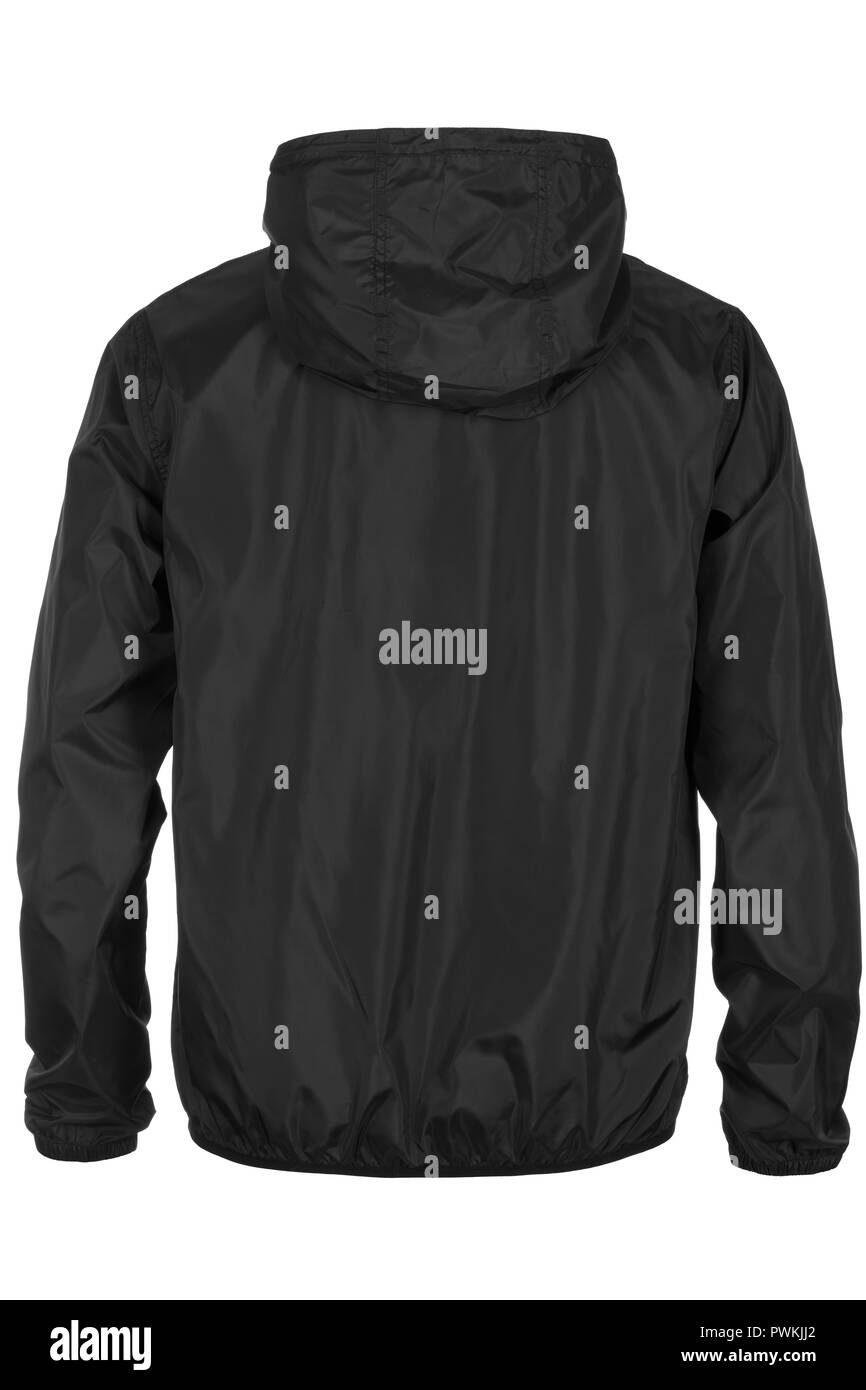 Back of black jacket with hood isolated on white background Stock Photo ...