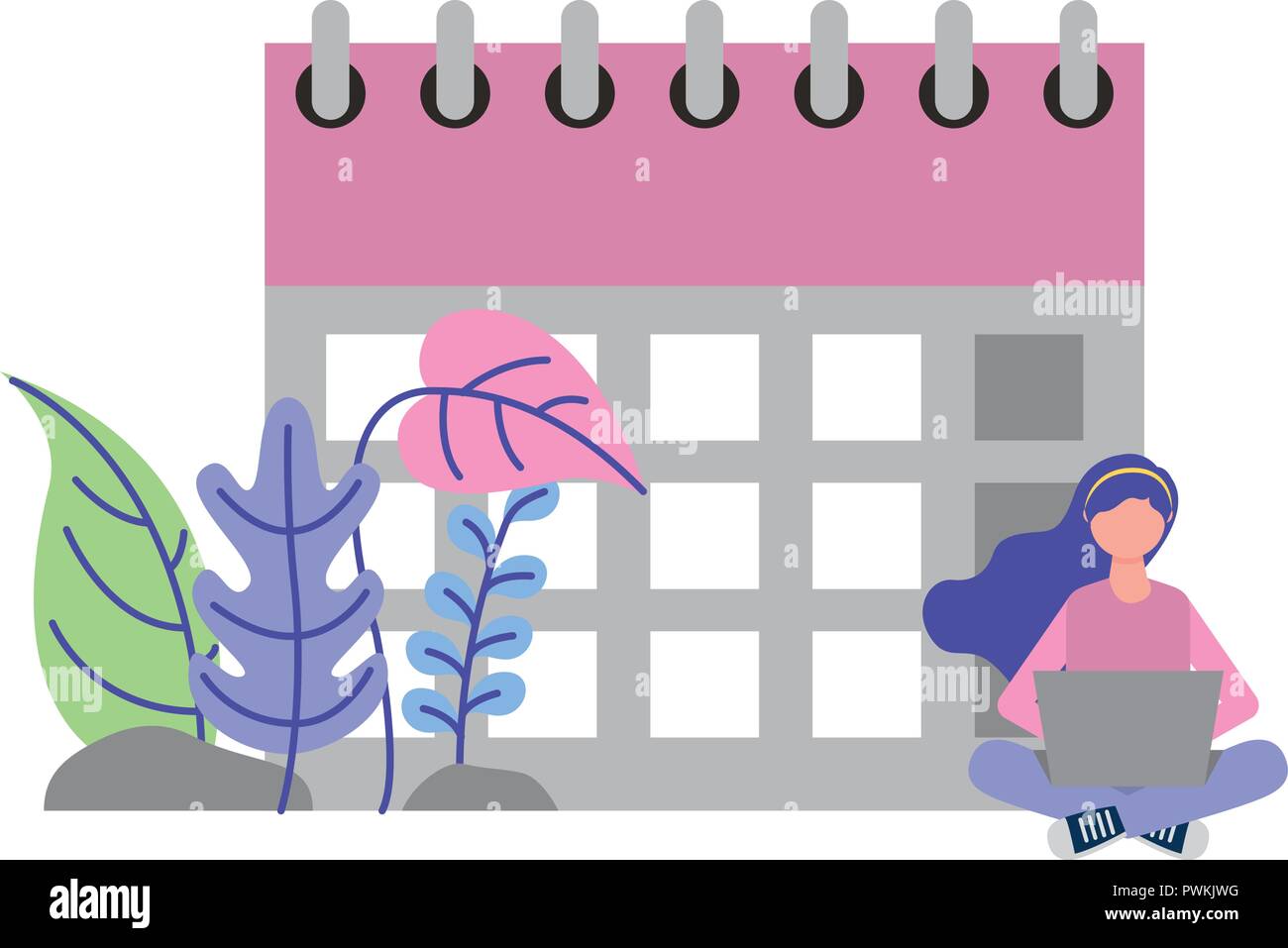 woman using laptop calendar in outdoor vector illustration Stock Vector ...