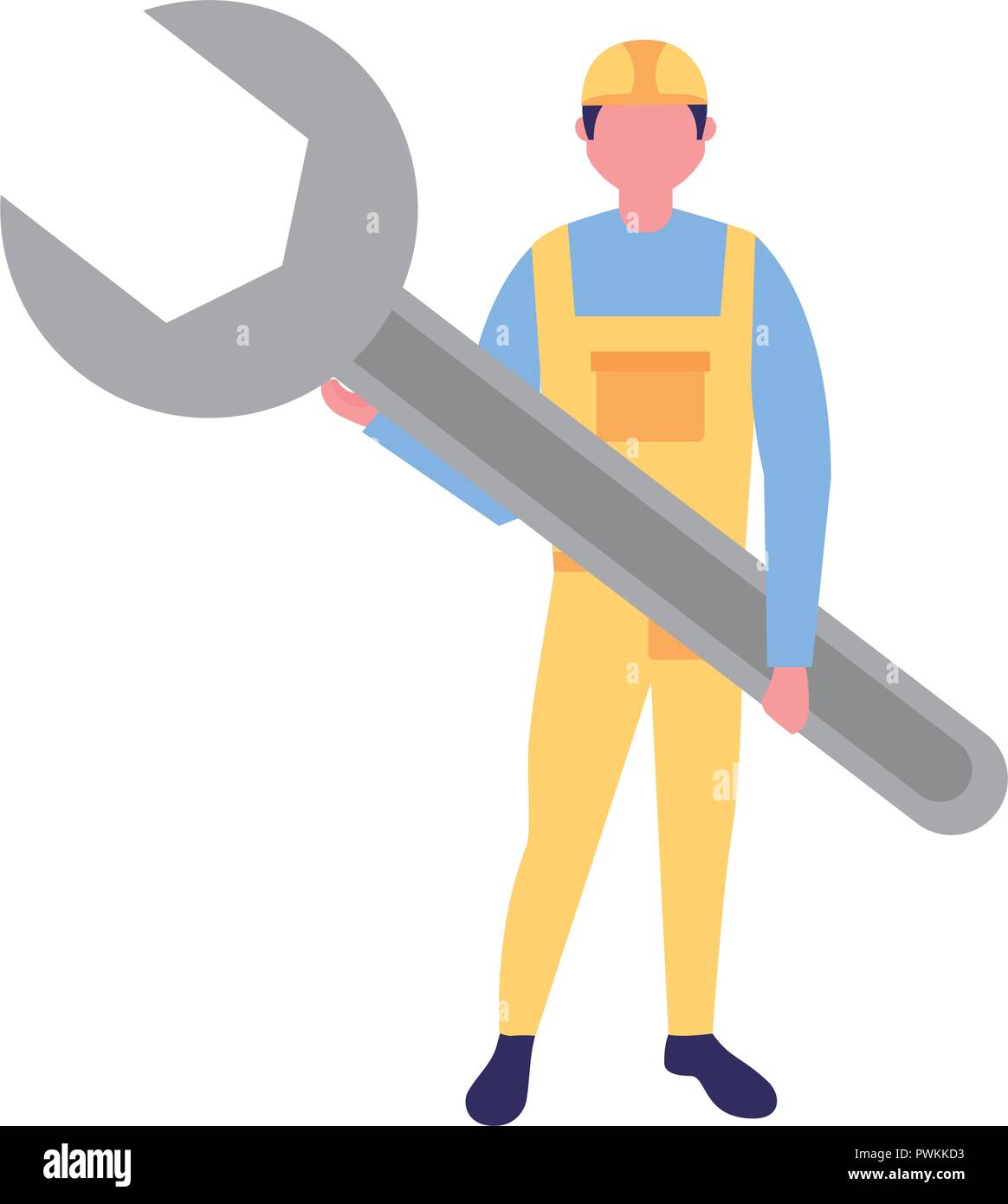 builder man holding wrench tool vector illustration Stock Vector Image ...