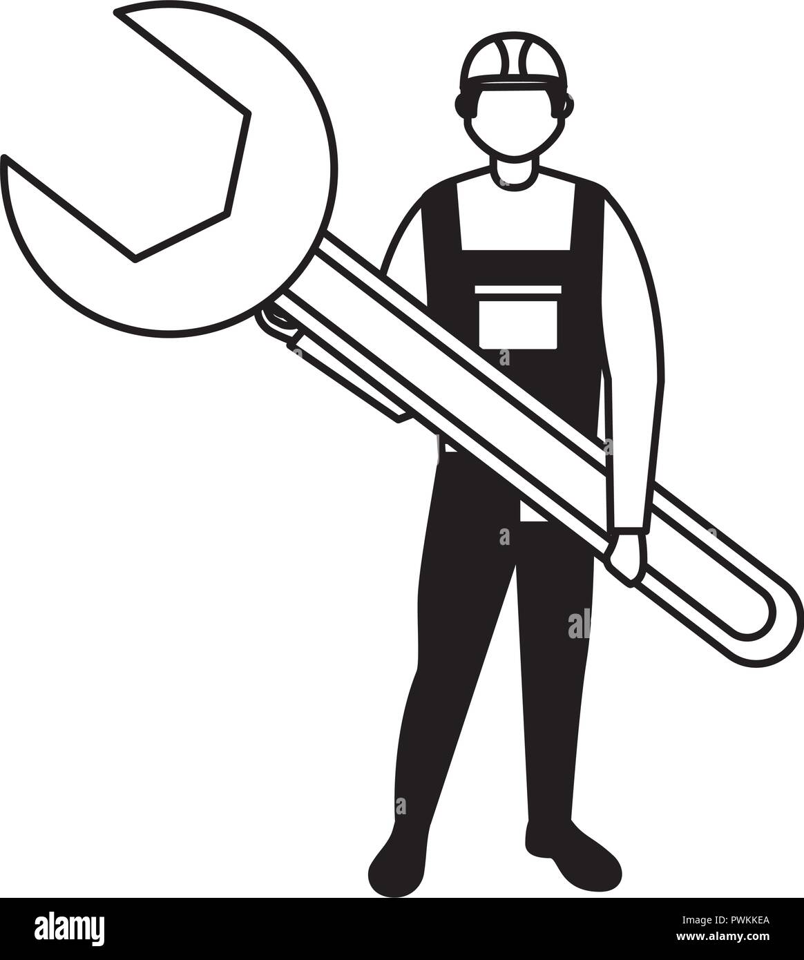 builder man holding wrench tool vector illustration Stock Vector Image ...