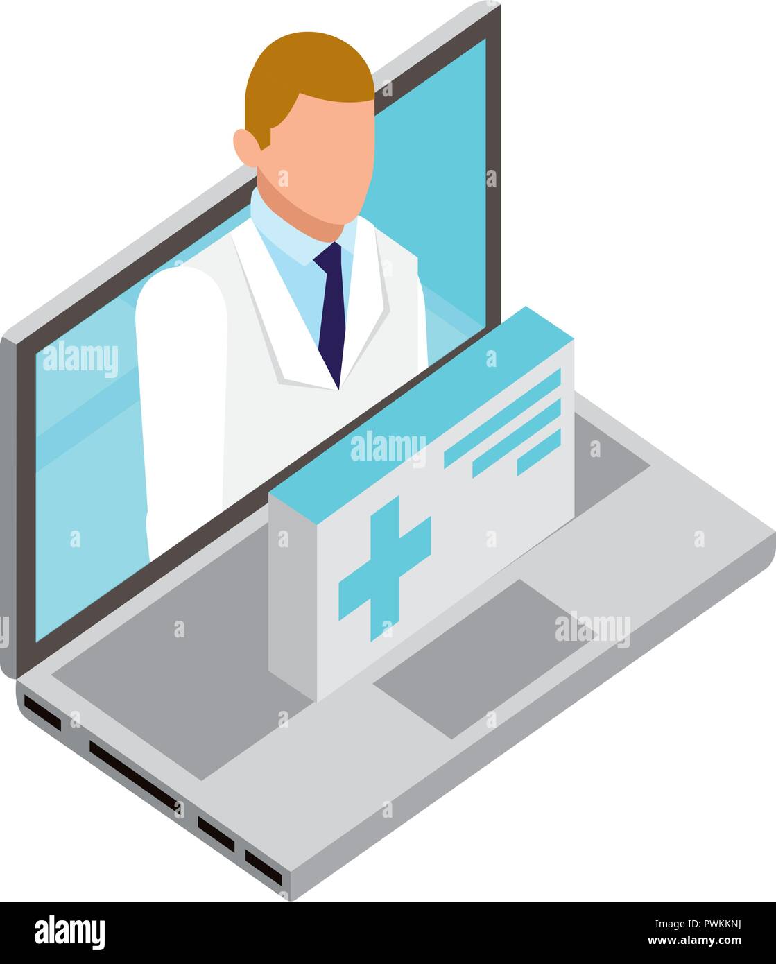 doctor in laptop prescription medicine medical healthcare vector ...