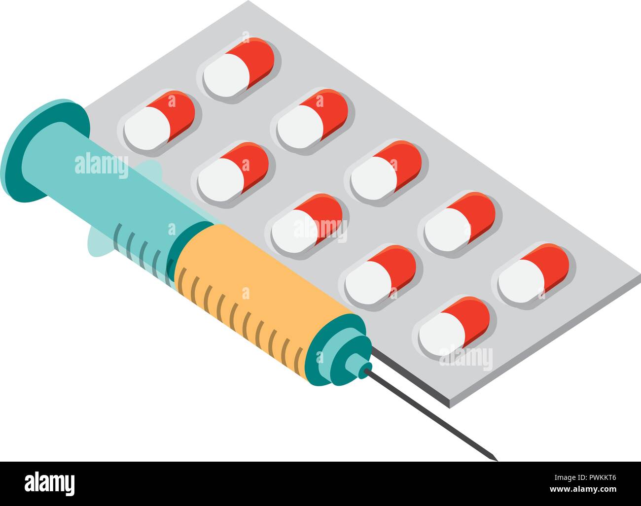 syringe and packaging pills medical healthcare vector illustration ...