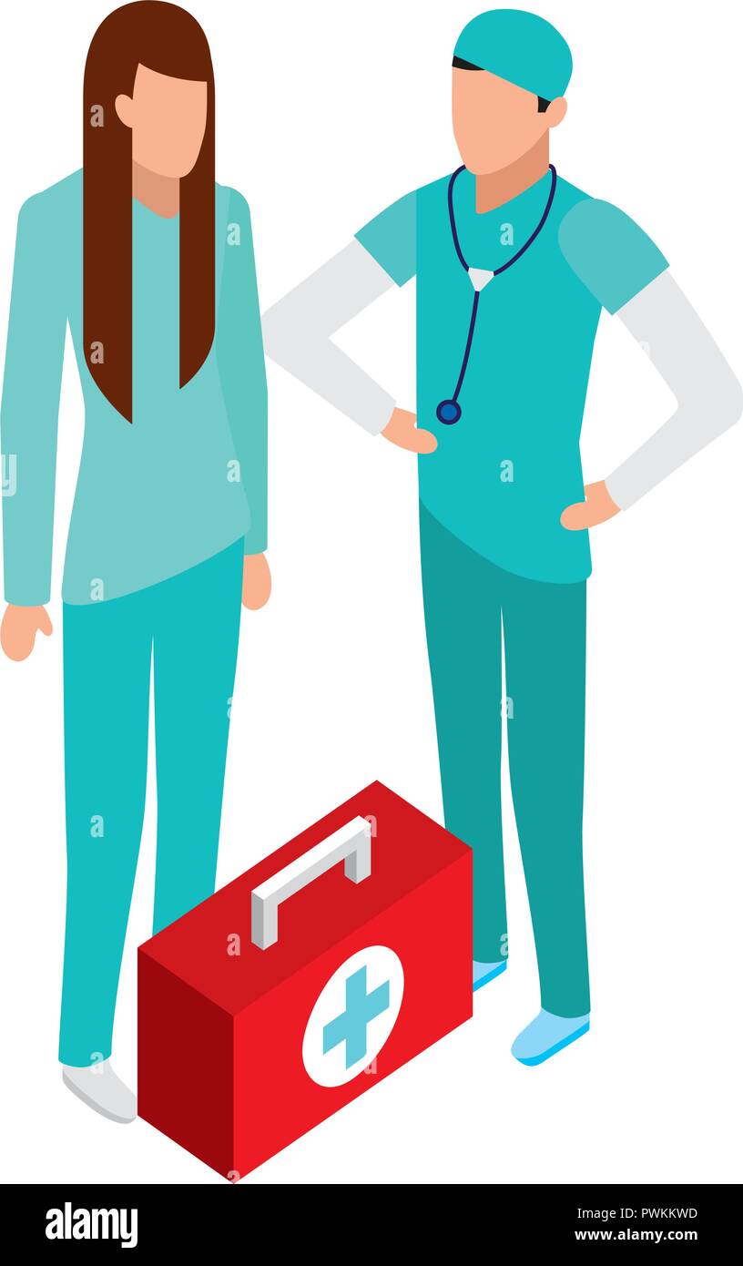 nurse and doctor kit first aid medical healthcare vector illustration ...