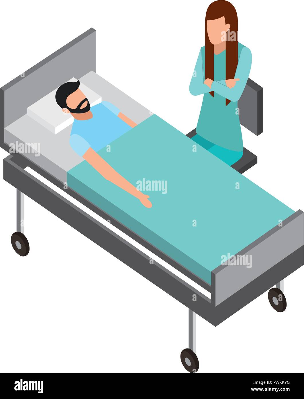 nurse with patient in bed medical healthcare vector illustration Stock ...