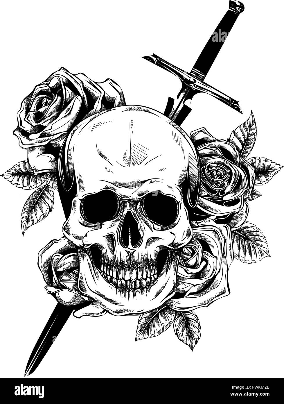 Skull and roses Black and White Stock Photos & Images - Alamy
