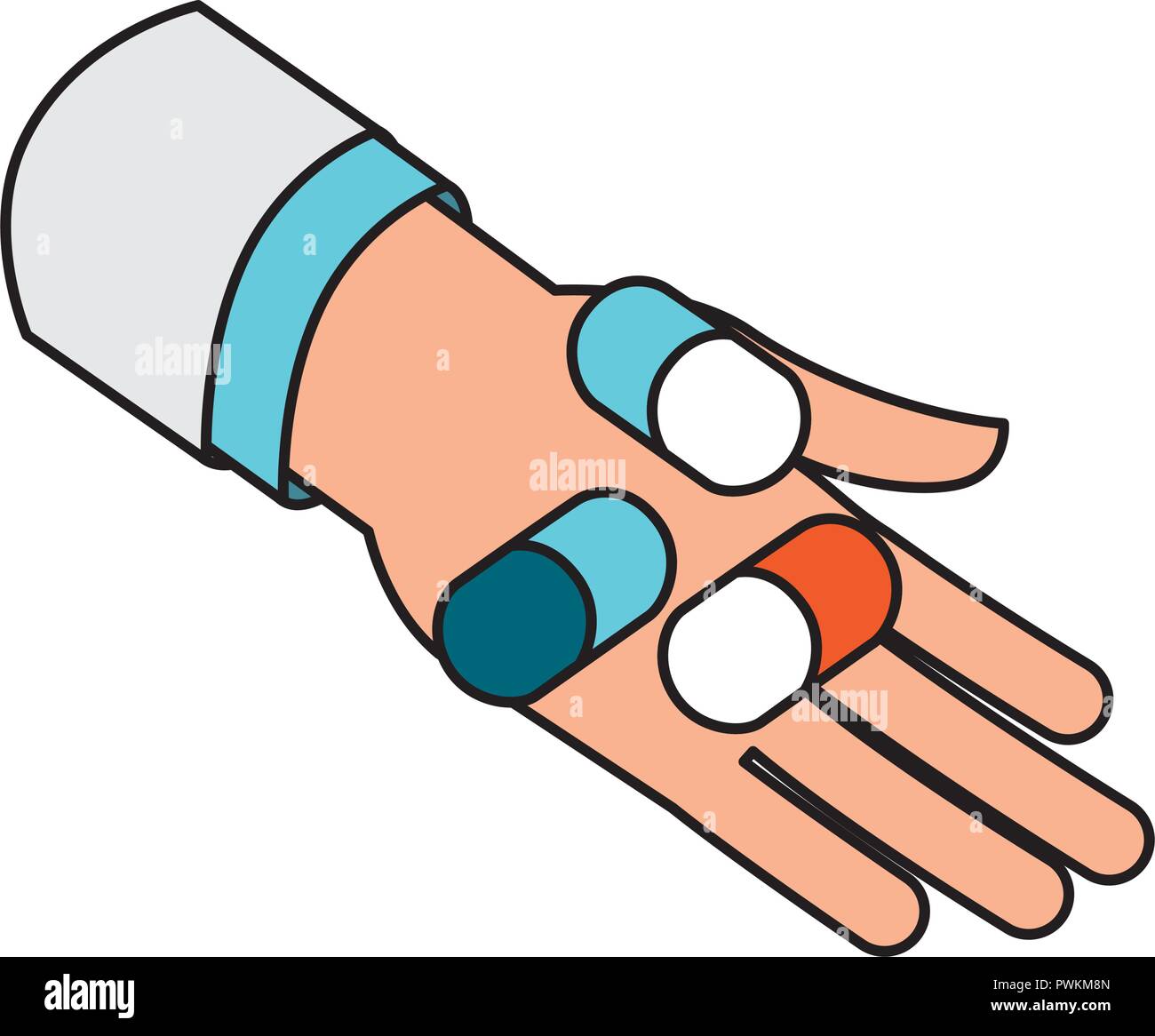 hand with capsule medicine medical healthcare vector illustration Stock ...