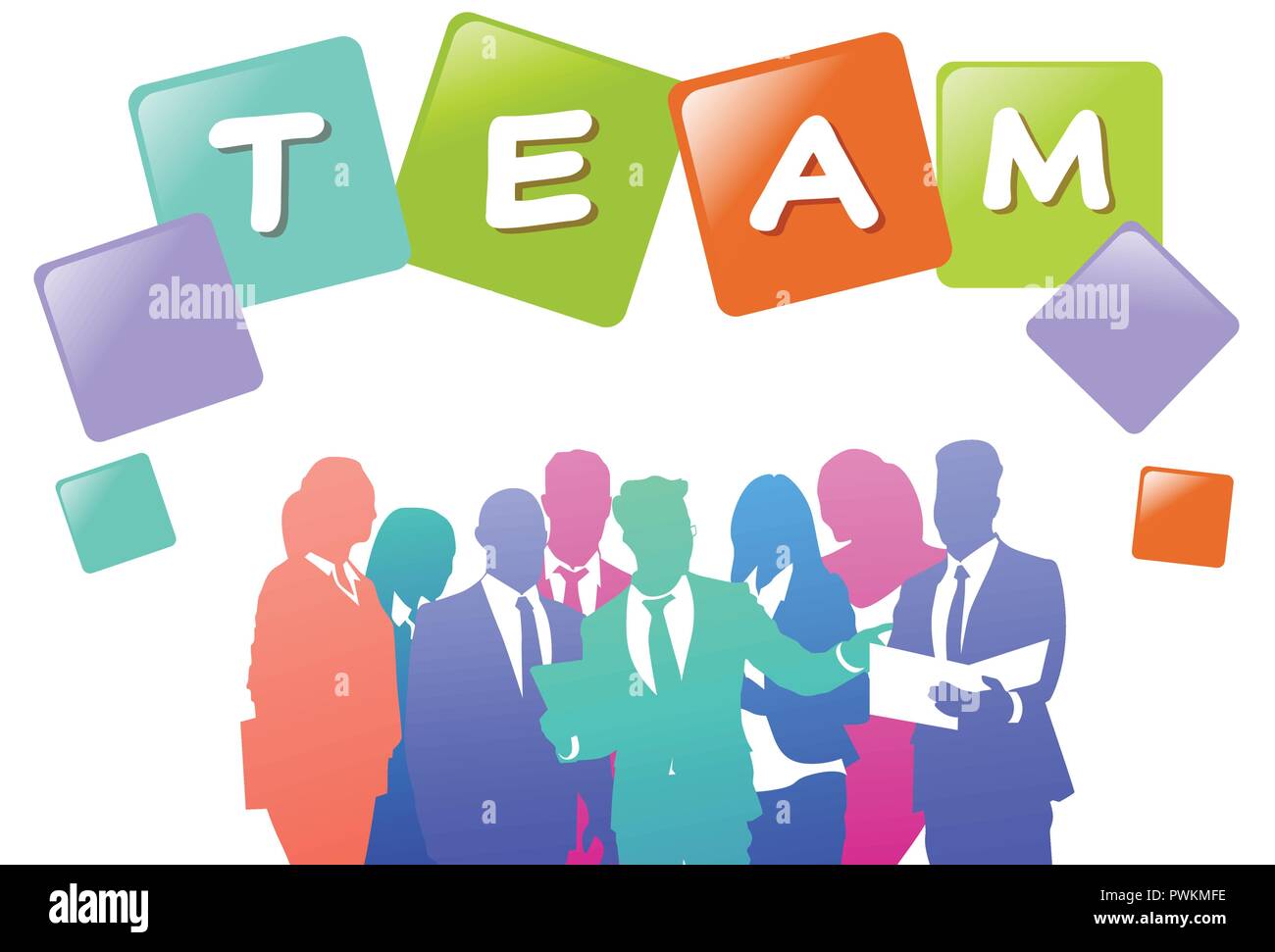 colourful business people silhouette, group of diversity businessman ...