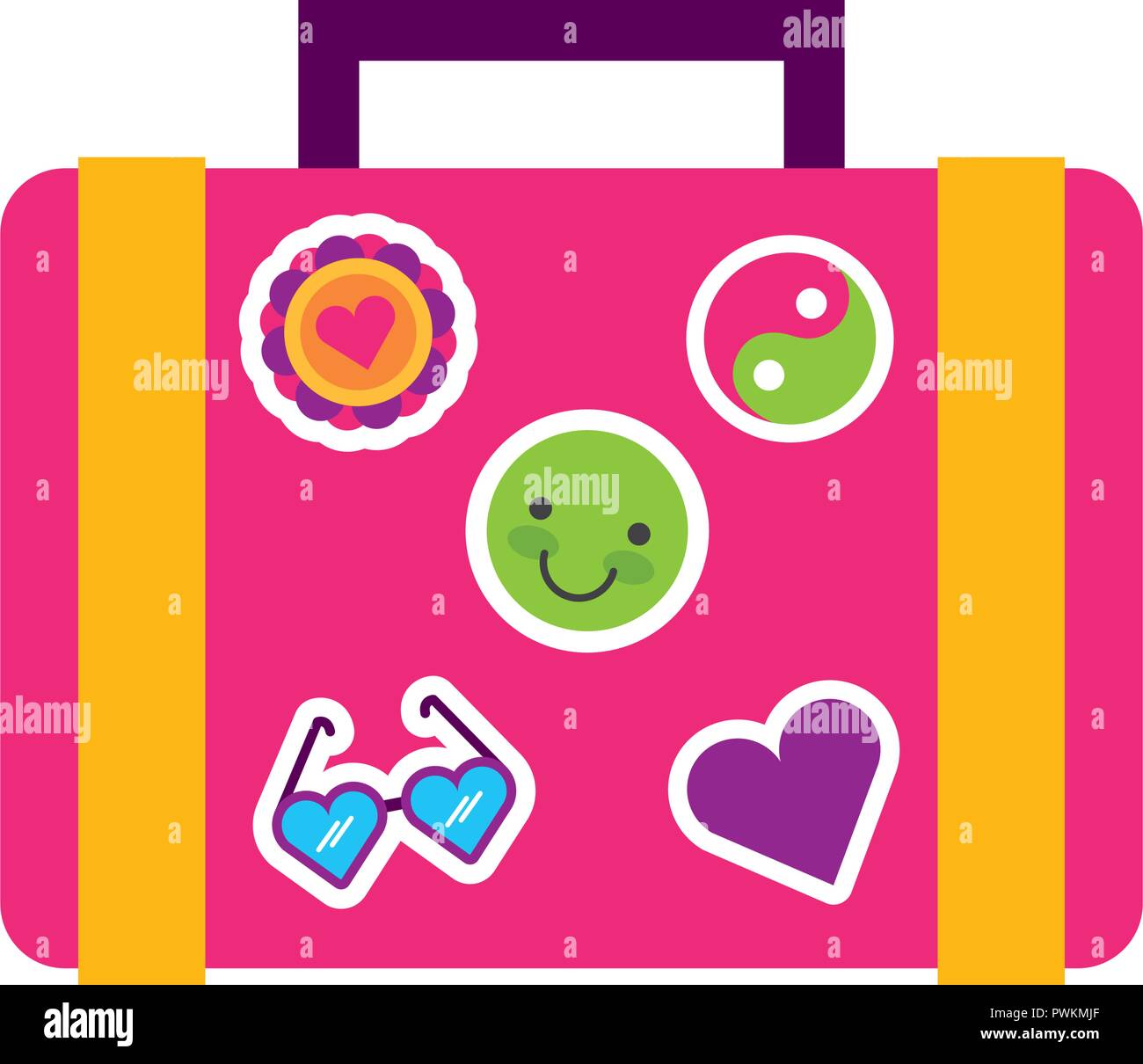 suitcase patches retro hippie style vector illustration Stock Vector ...