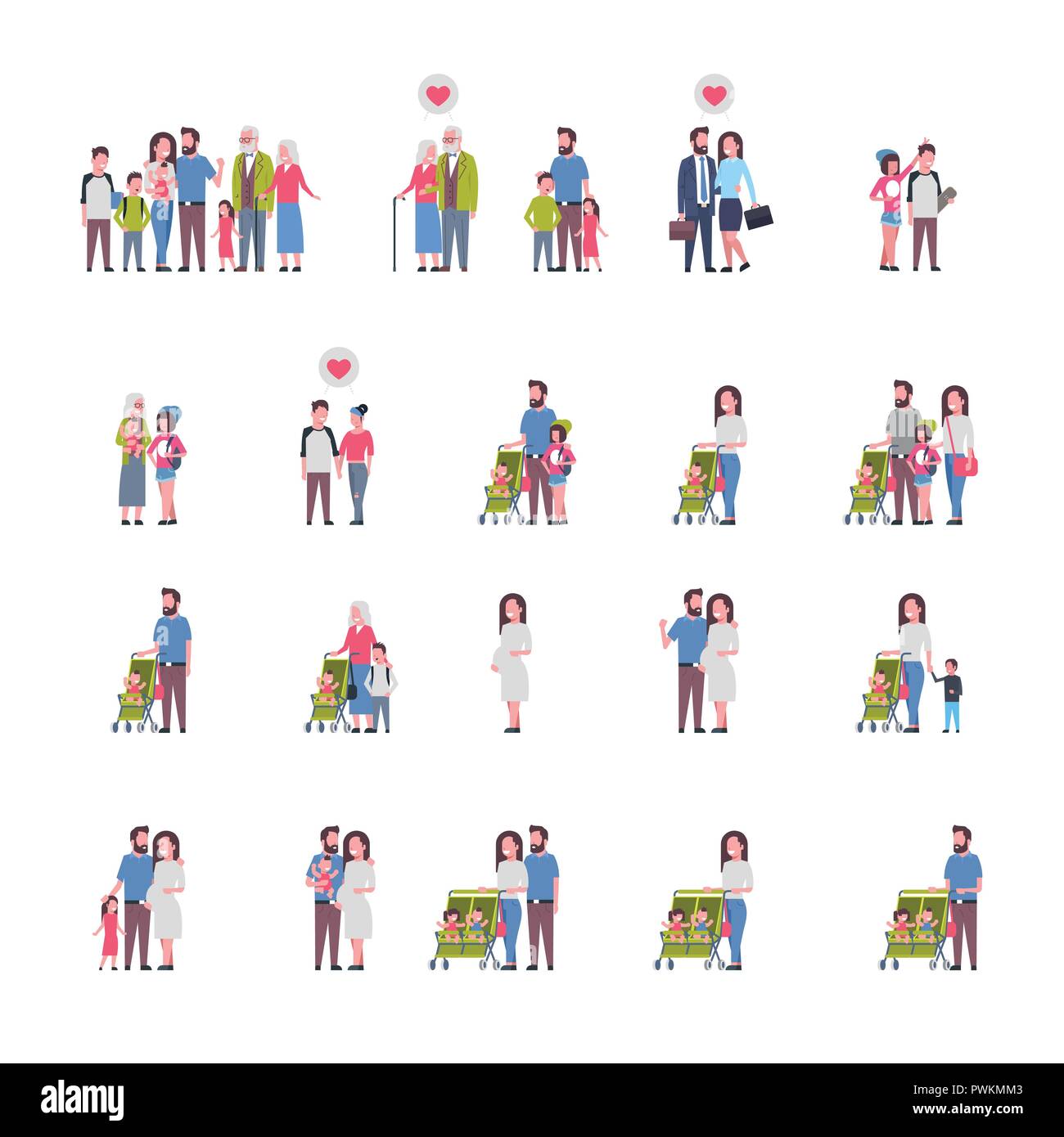 set grandparents parents children, multi generation family, full length ...