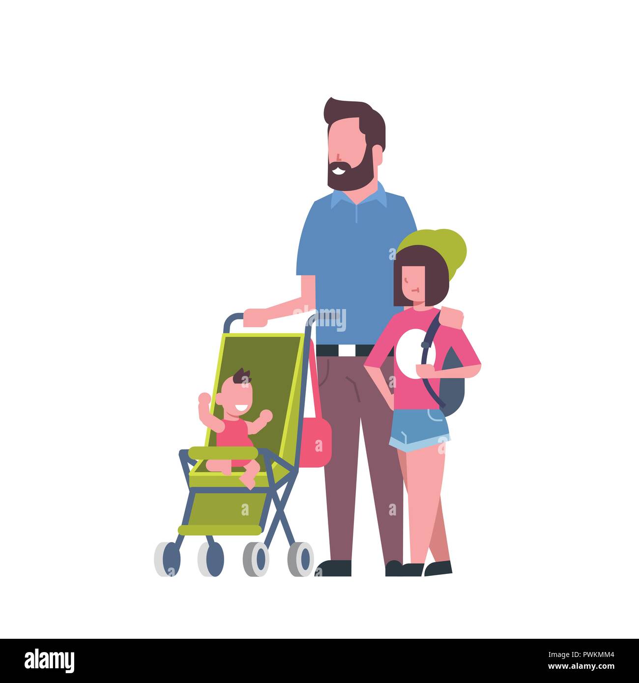 father daughter baby son in stroller full length avatar on white ...