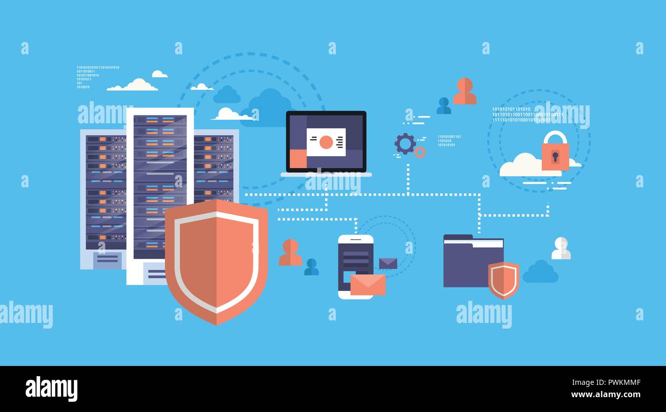 GDPR isometric infographic data privacy on blue background network ...