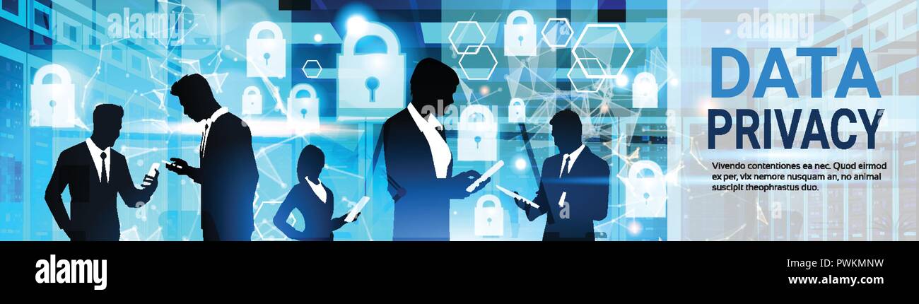business group silhouettes touch virtual padlock GDPR data privacy ... business group silhouettes touch virtual padlock GDPR data privacy ...