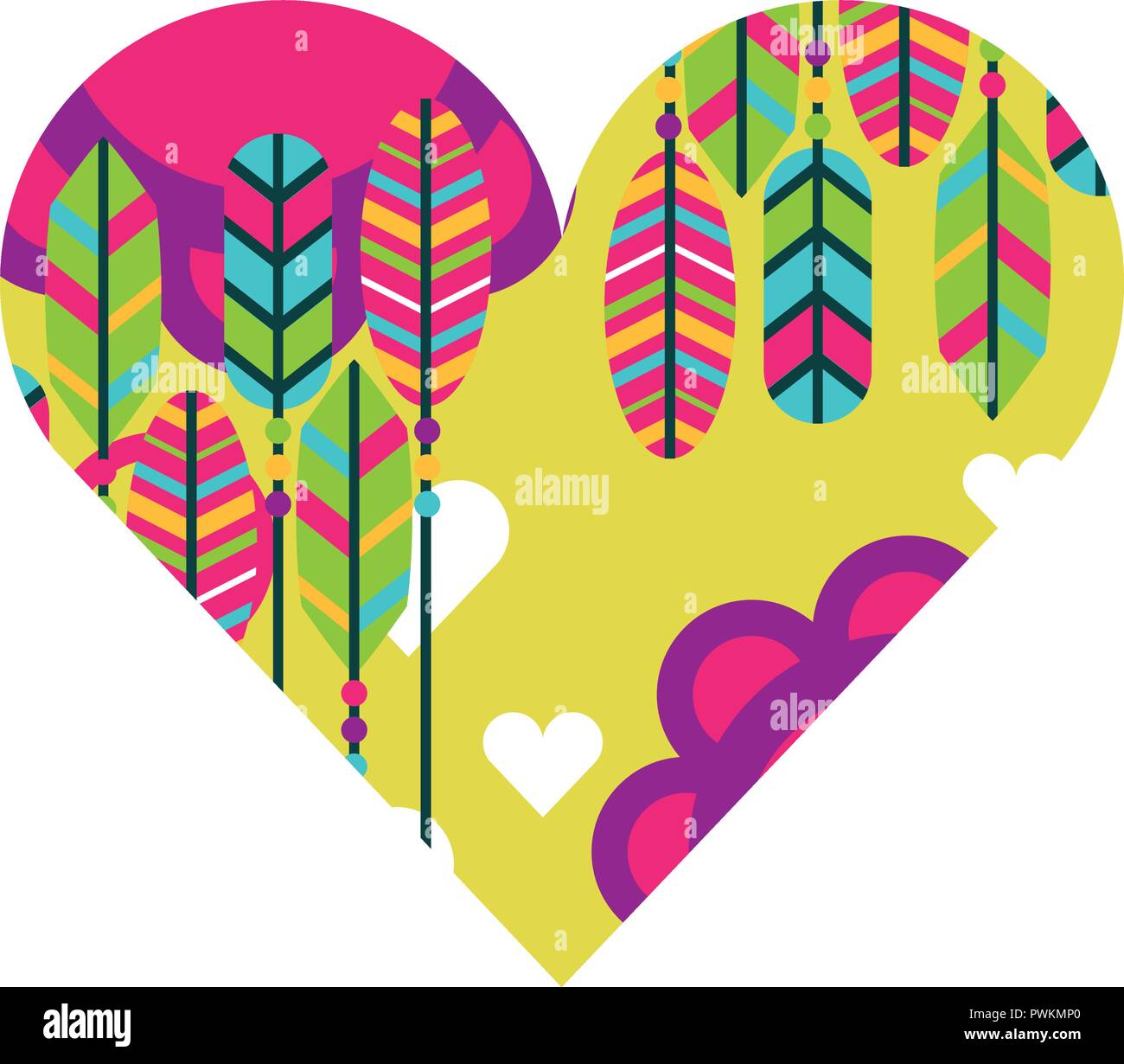 feathers bohemian heart retro hippie style vector illustration Stock ...