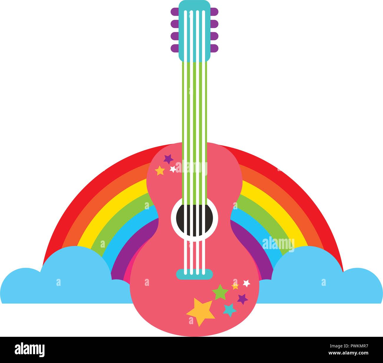 guitar rainbow retro hippie style vector illustration Stock Vector ...
