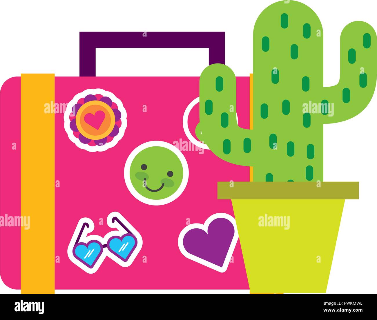 cactus and suitcase decoration retro hippie style vector illustration ...