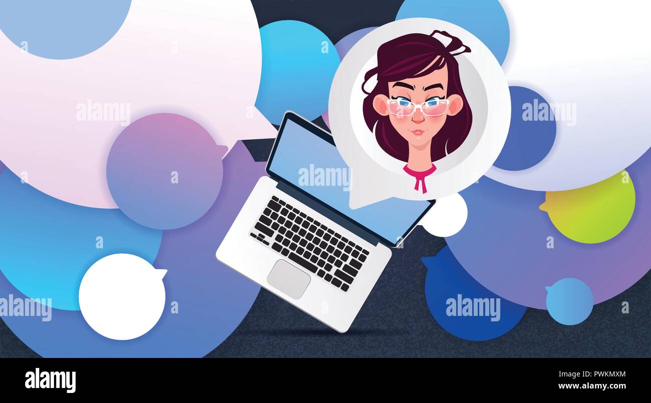 profile laptop face new idea chat support over bubbles backgroung ...