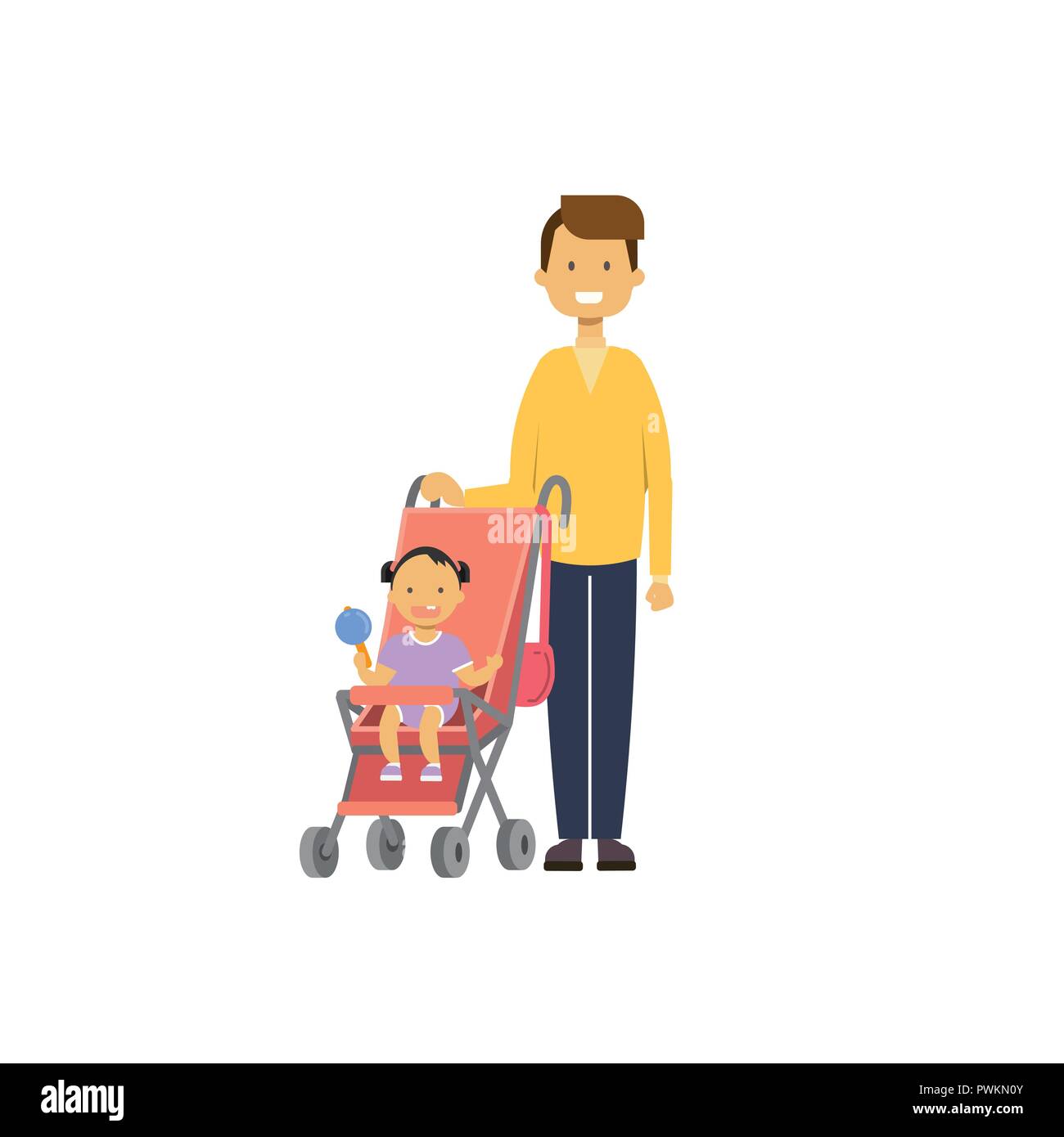 father daughter baby in stroller full length avatar on white background ...