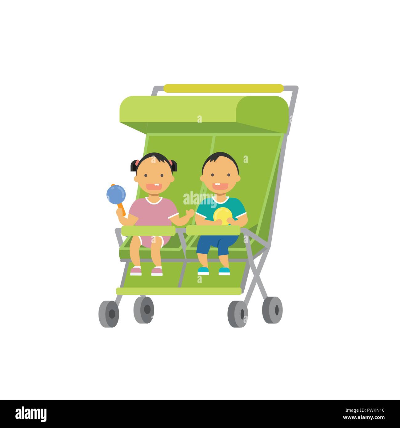 baby with toys twins double stroller full length avatar on white ...
