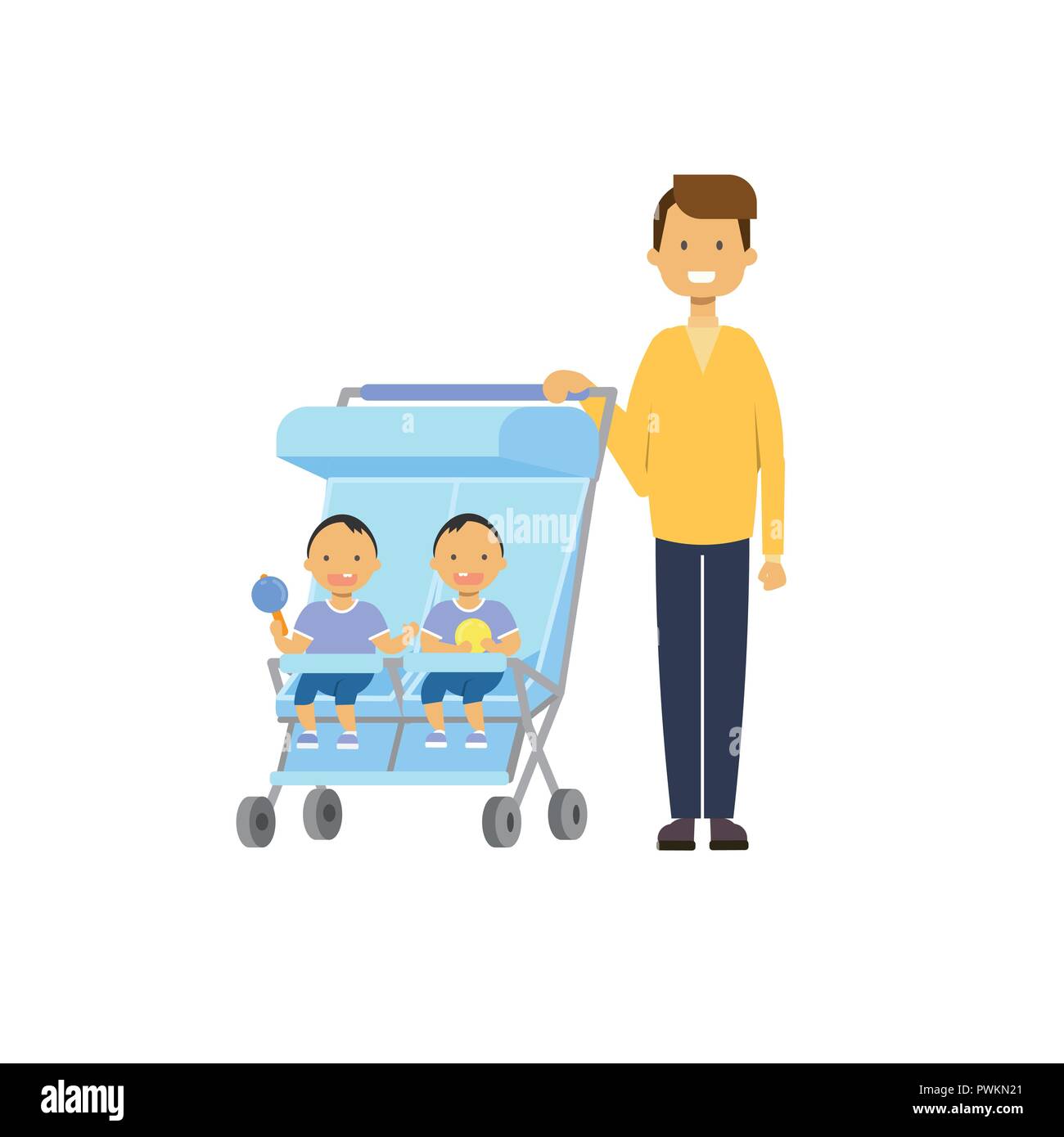 father baby sister brother twins double stroller full length avatar on ...
