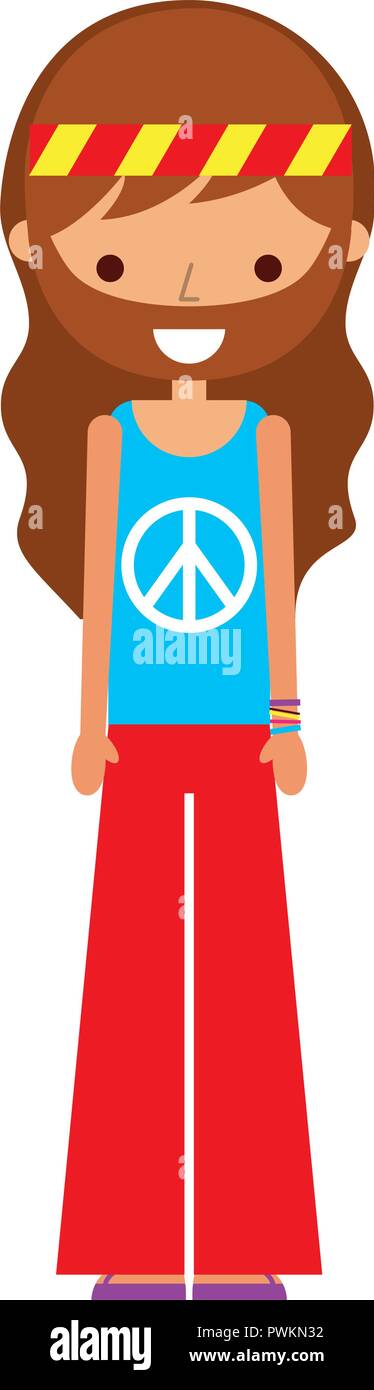 hippie man cartoon character on white background vector illustration ...