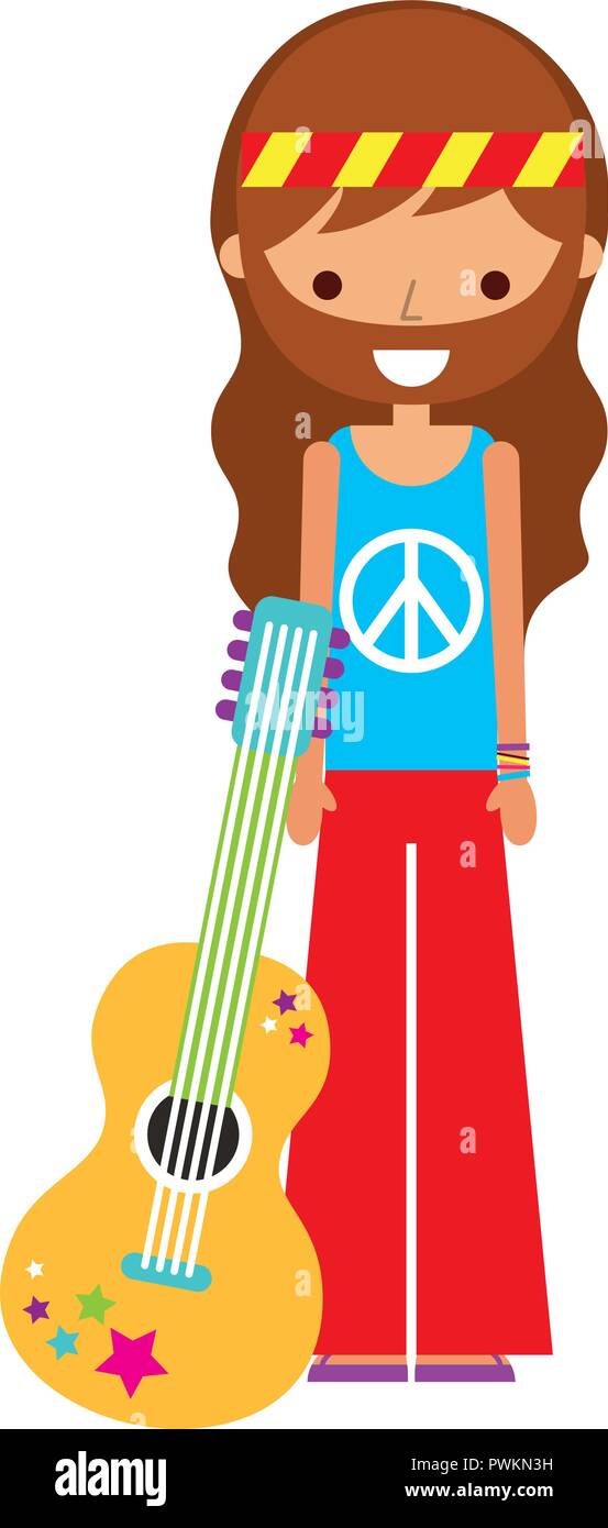 hippie man cartoon with guitar vector illustration Stock Vector Image ...
