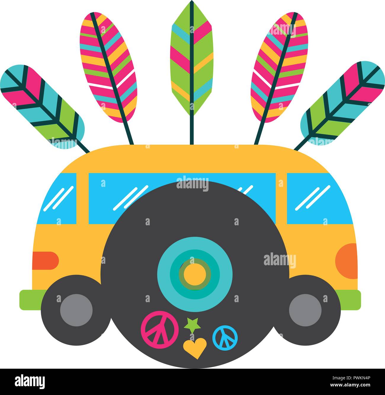 mini van music vinyl vintage hippie vector illustration Stock Vector ...