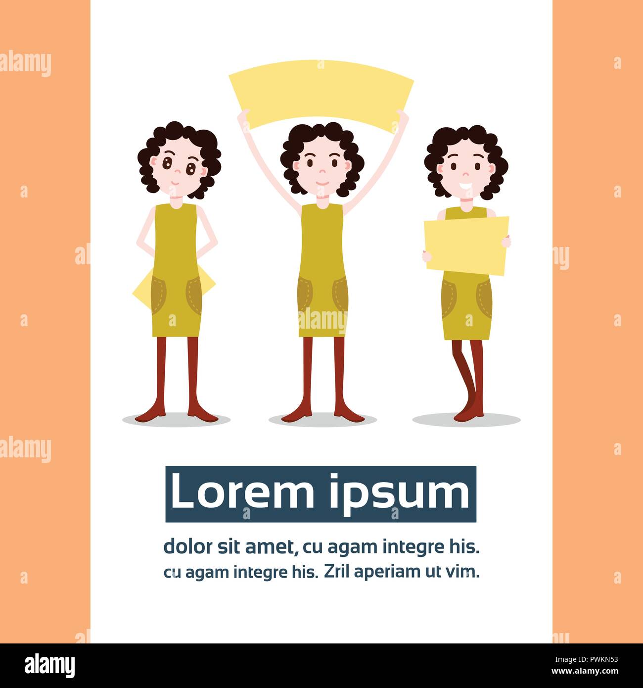 set girl character personage diversity poses female template for design ...