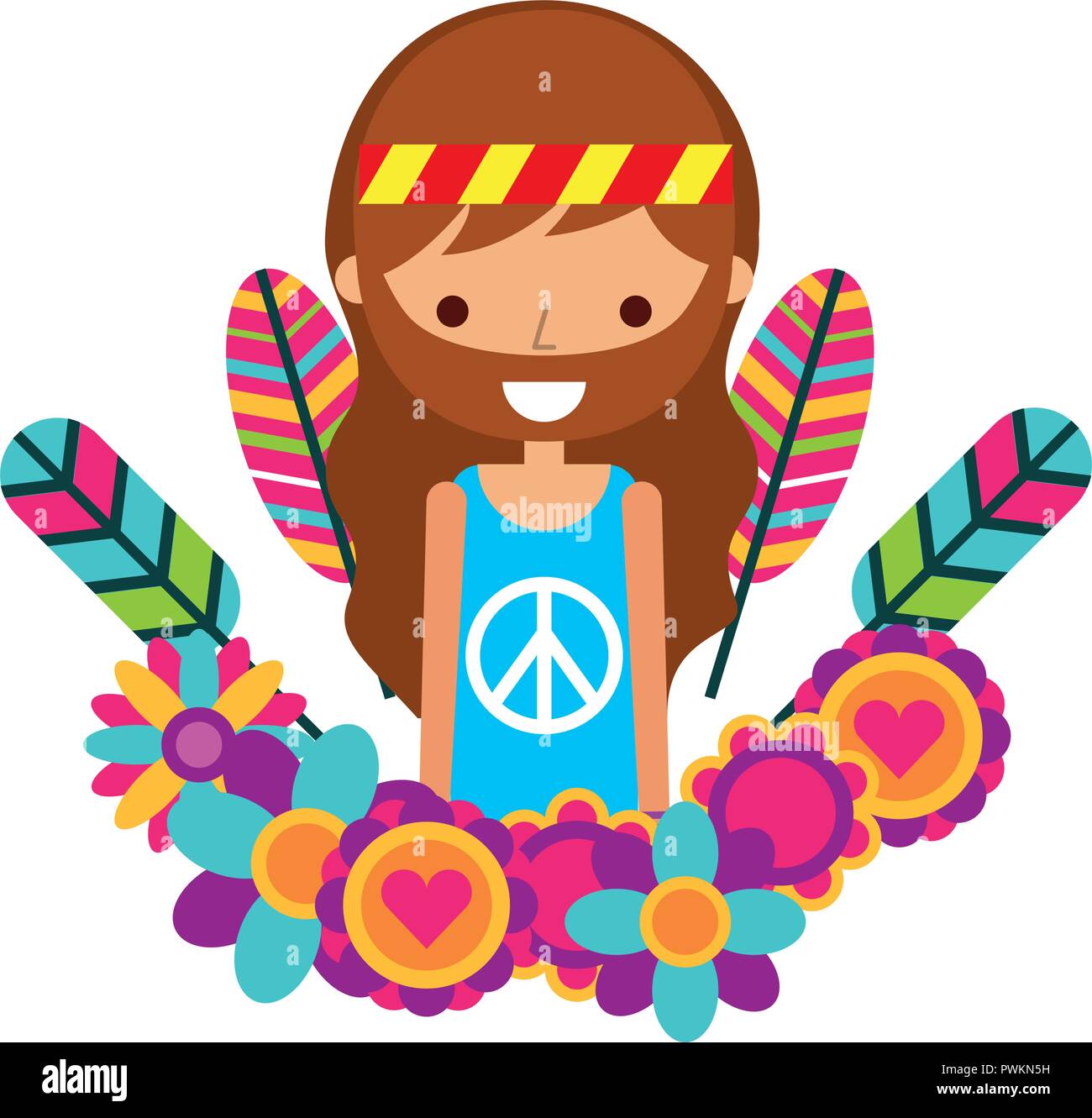 hippie man cartoon feathers flowers vector illustration Stock Vector ...