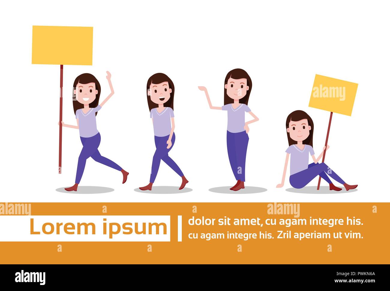 set girl character personage diversity poses female template for design ...