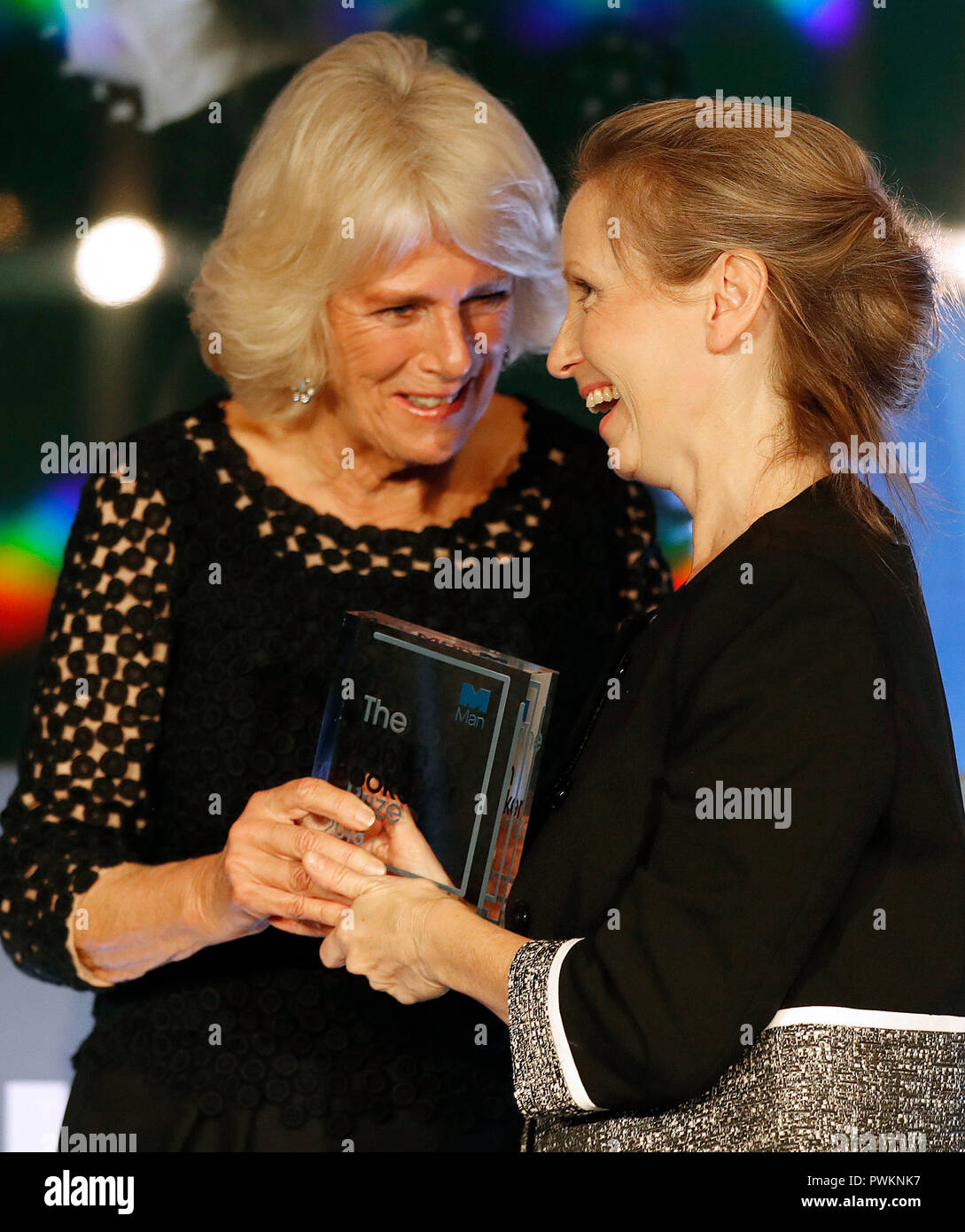 The Duchess of Cornwall (left) and Anna Burns on stage at the Guildhall ...