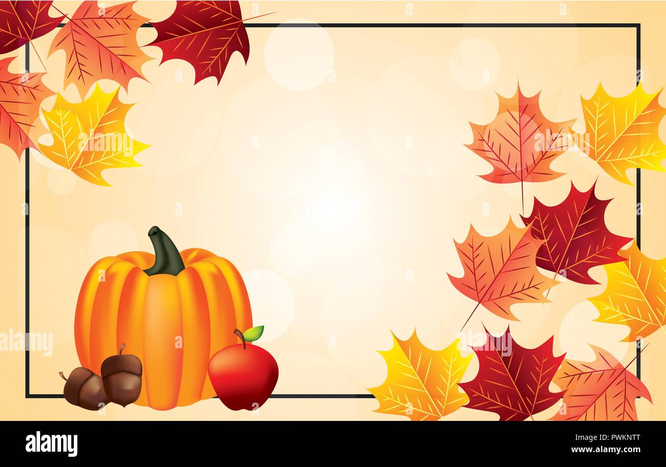 frame leaves decoration pumpkin apple acorns vector illustration Stock ...