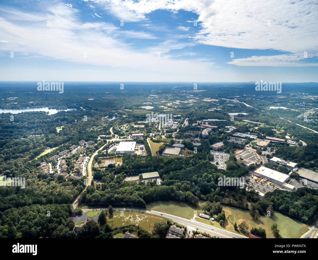 Aerial view of suburban communities in downtown alpharetta georgia ...