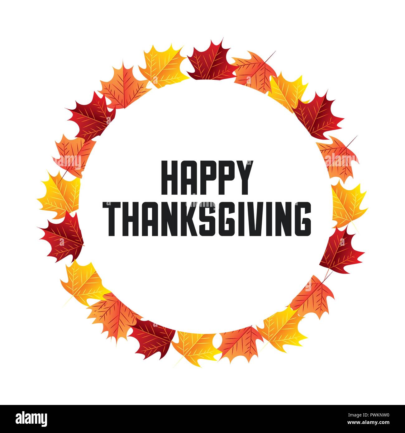 happy thanksgiving circle leaves sign decoration vector illustration ...