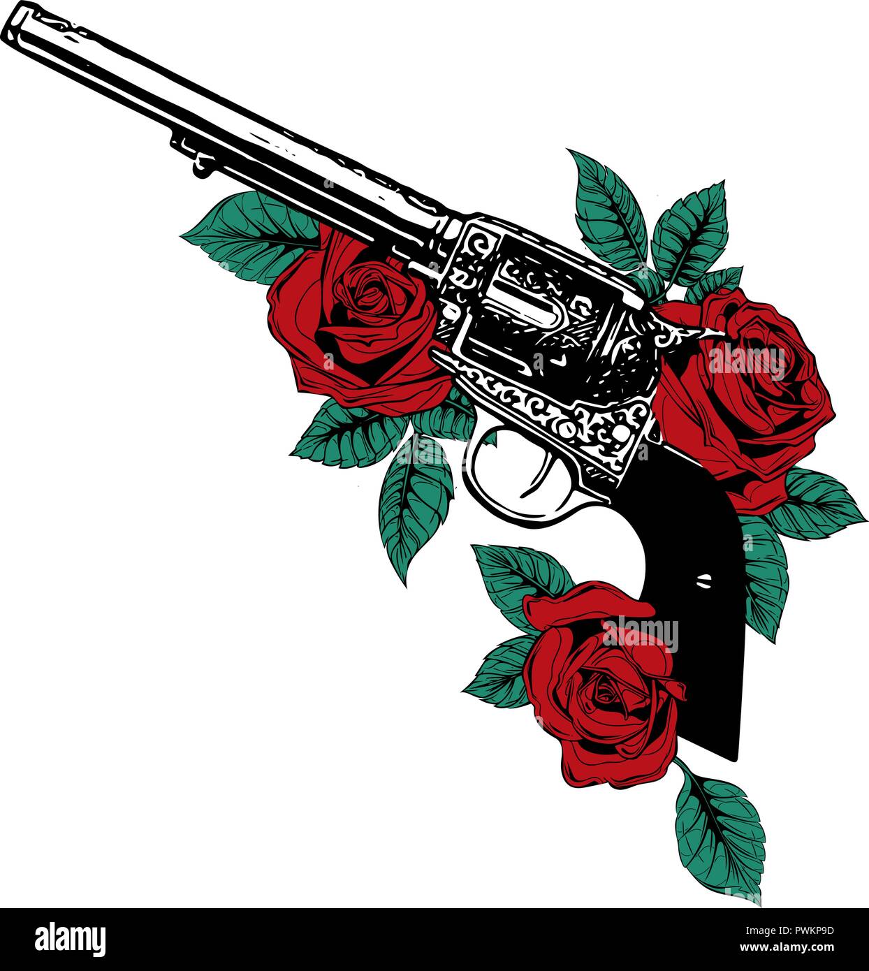 vector illustration of guns on the flower and ornaments floral with ...