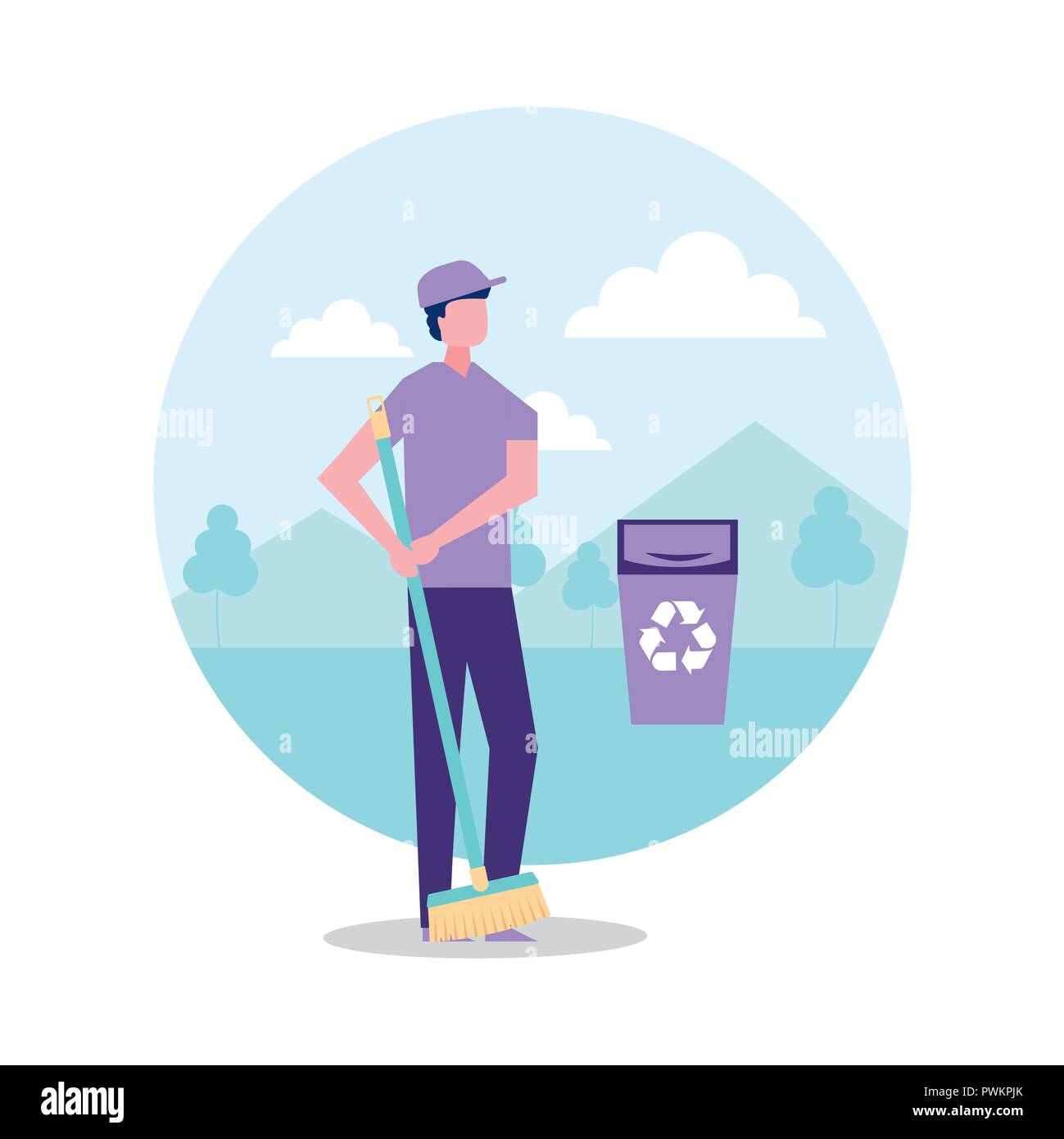 volunteers help man recycling clean vector illustration Stock Vector ...
