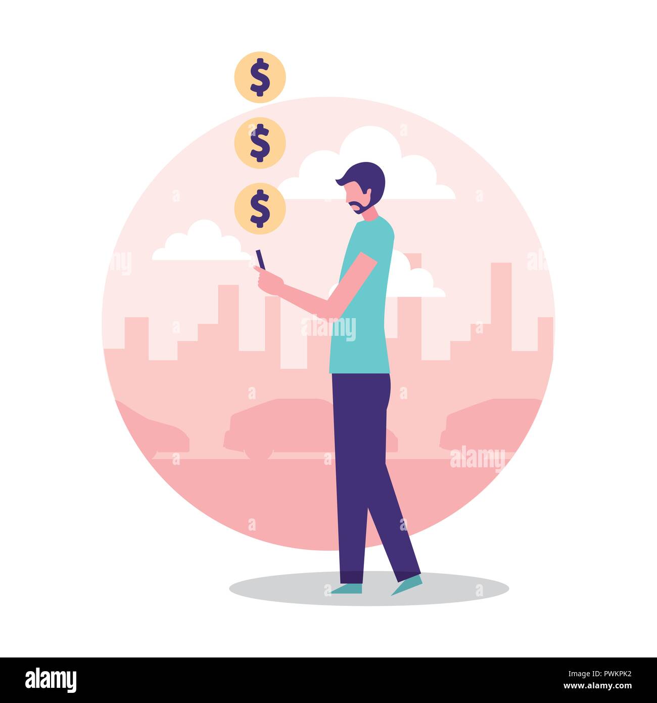 volunteers help man holding telephone donate money vector illustration ...