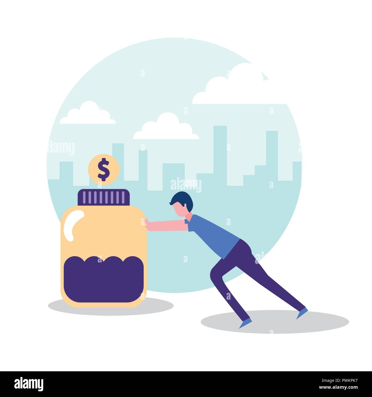volunteers help man push bottle money vector illustration Stock Vector ...