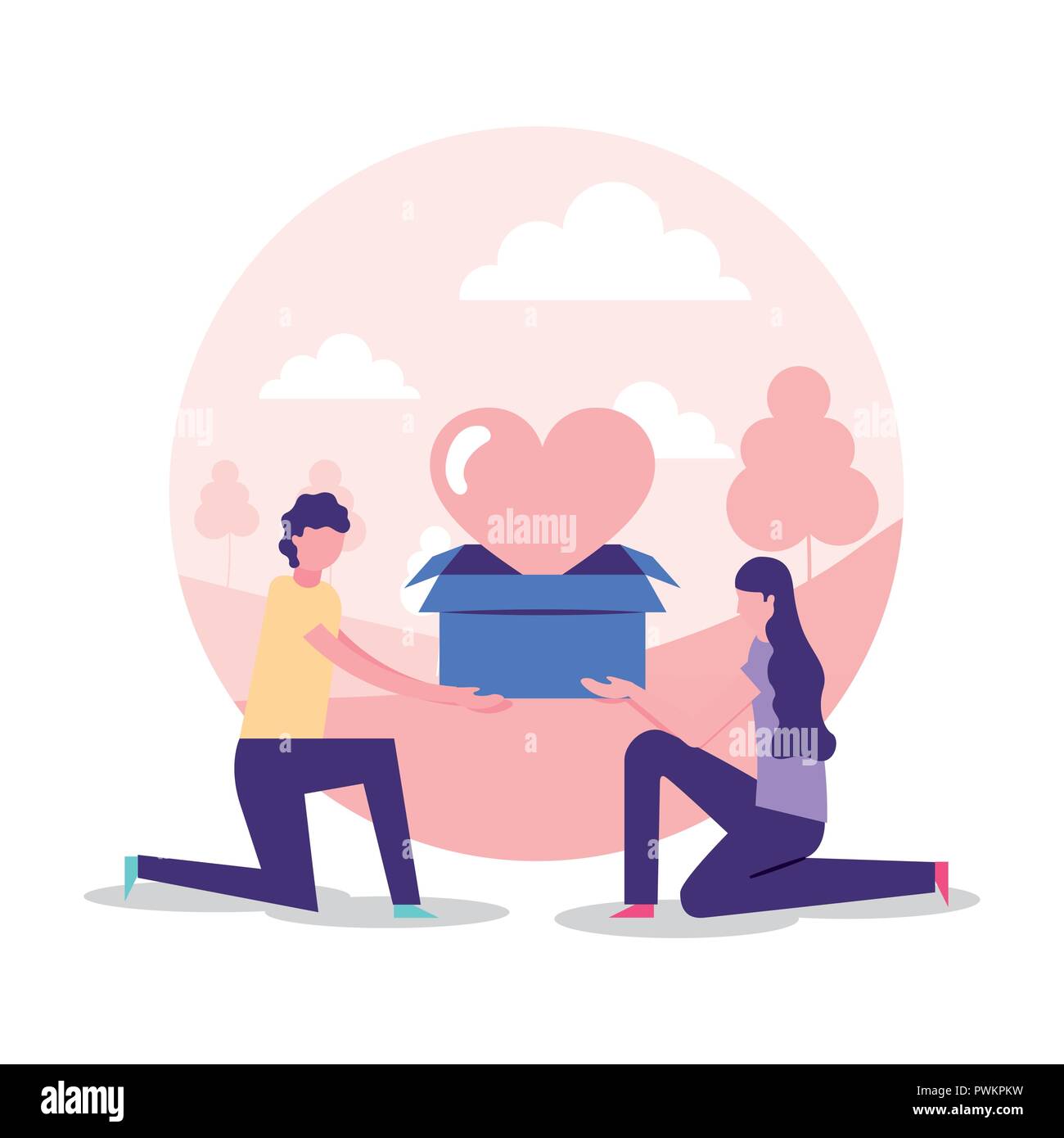 volunteers help couple donate love box vector illustration Stock Vector ...