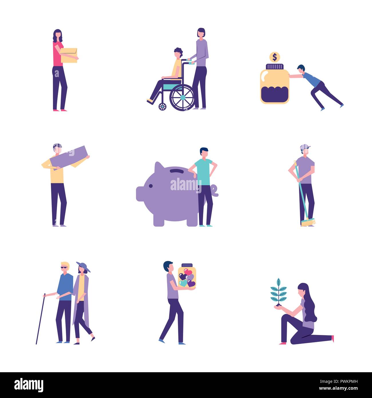 volunteers help work people charity donate vector illustration Stock ...